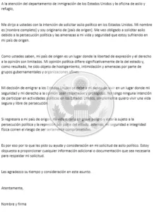 Modelo de carta de asilo político en Estados Unidos 2025